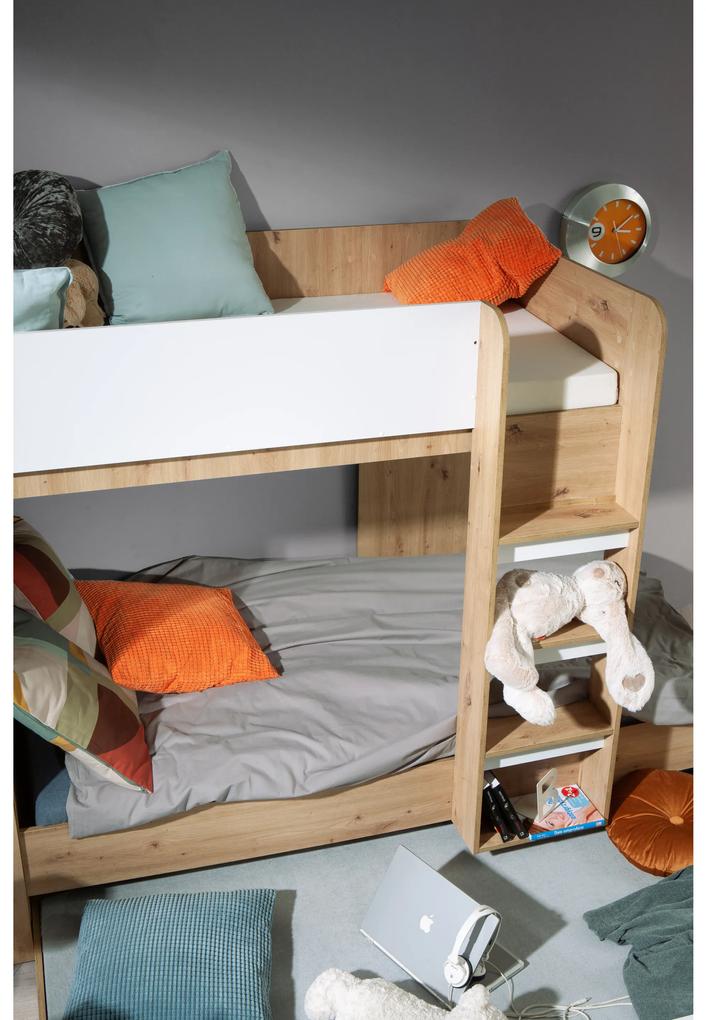 Dětská kombinovaná postel 90 cm Sami 2 (dub artisan + matná černá + bílá madla). 1085814