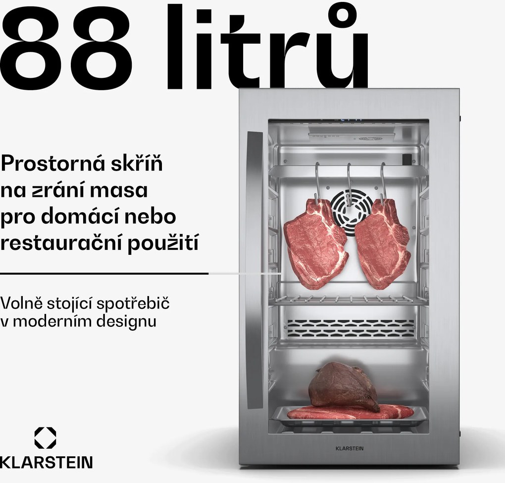 Klarstein Skříň na zrání masa, 88 L, antibakteriální, LED, dotykové ovládání, regulace vlhkosti