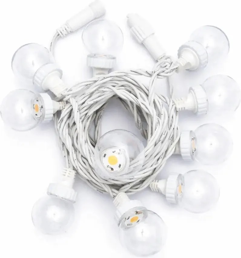 Easy Fix LED party osvětlení, 5 m, venkovní, 10 transparentních kouliček, 70 teple bílých diod, bílý kabel, IP67, prodlužovací