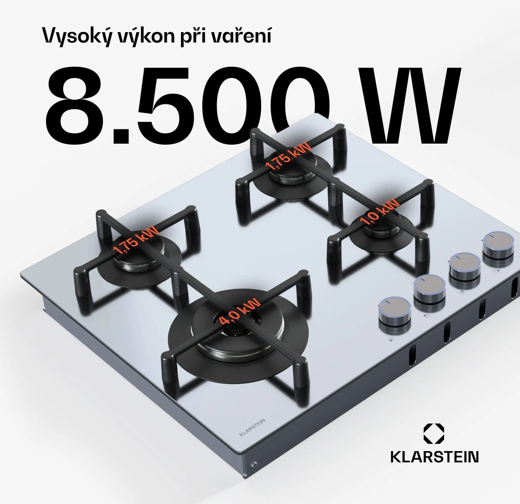 Klarstein Illuminosa 4 plynová varná deska 4 hořáky Sabaf hořák z nerezové oceli