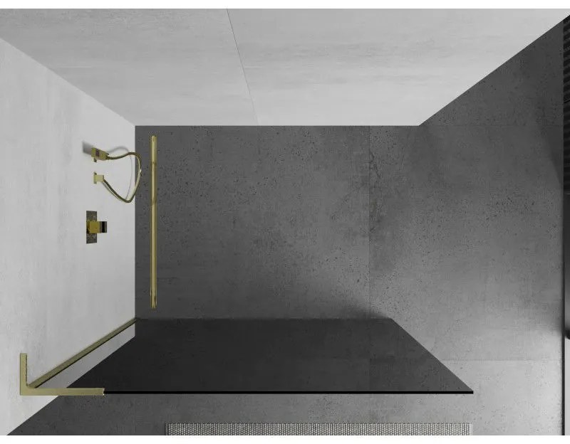 Mexen Kioto L, sprchová zástěna Walk-In 90 x 200 cm, 8mm šedé sklo, zlatý matný profil, 800-090-103-55-40