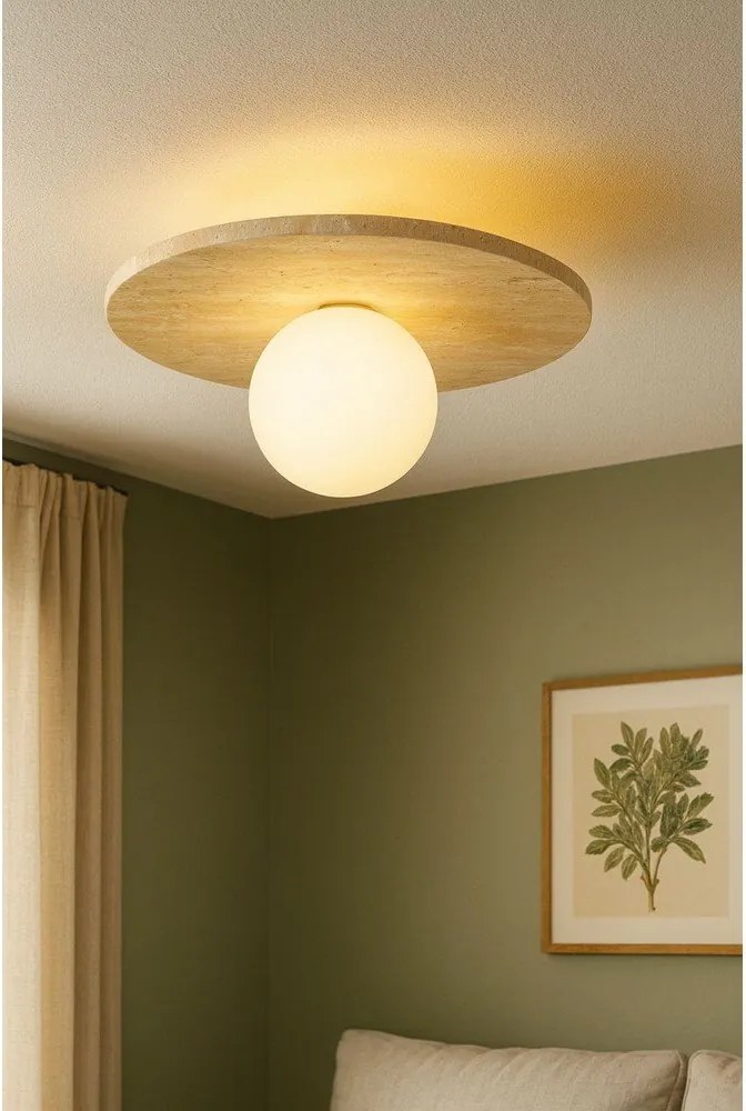 Béžové kamenné stropní svítidlo se skleněným stínidlem ø 12 cm Hilde – Opviq lights