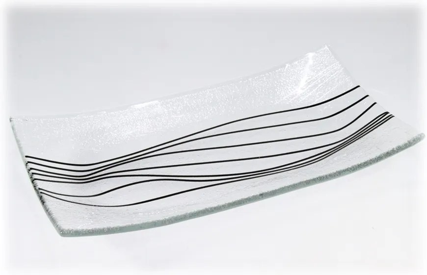 BDK-GLASS Extra čirá skleněná mísa s černo-stříbrným dekorem LINKY Rozměr: 42x18cm