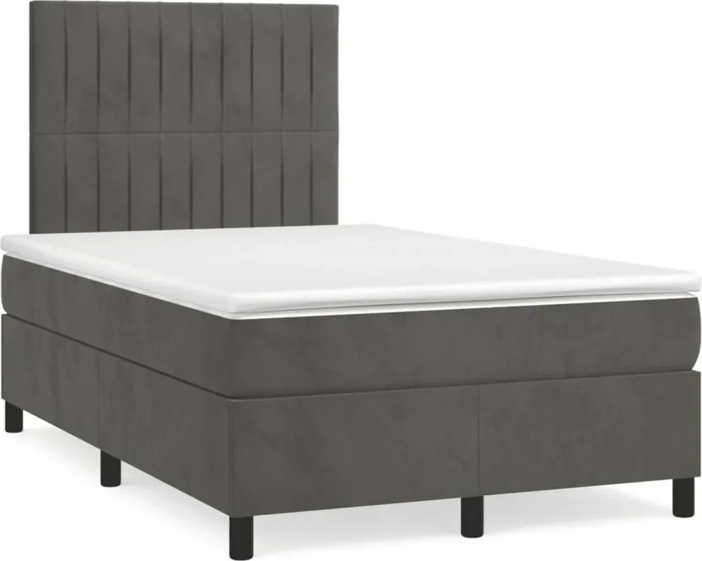 Box Spring Postel S Matrací A Led Samet Tmavě Šedá Svislé pruhy 120 x 190