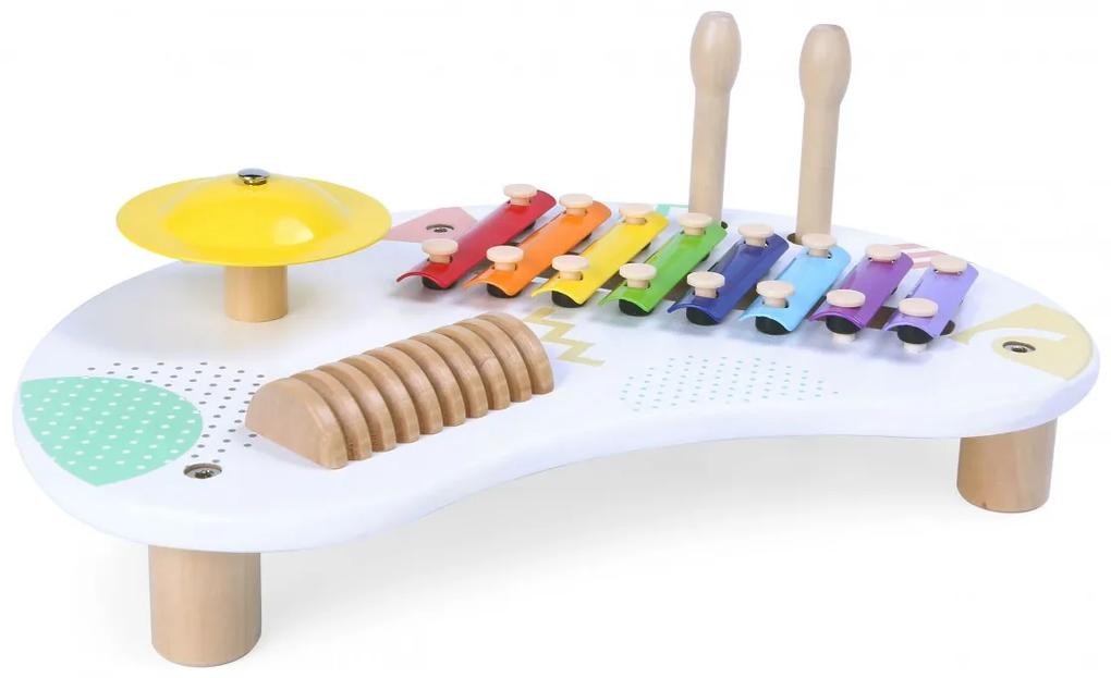 Dřevěný stůl s hudebními nástroji Ecotoys bílý