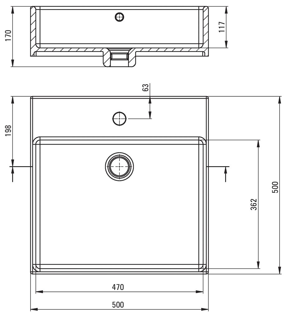 Deante Temisto, umyvadlo na desku 50x50 cm + závěsná konzola, bílá-černá, CDTW6U5S