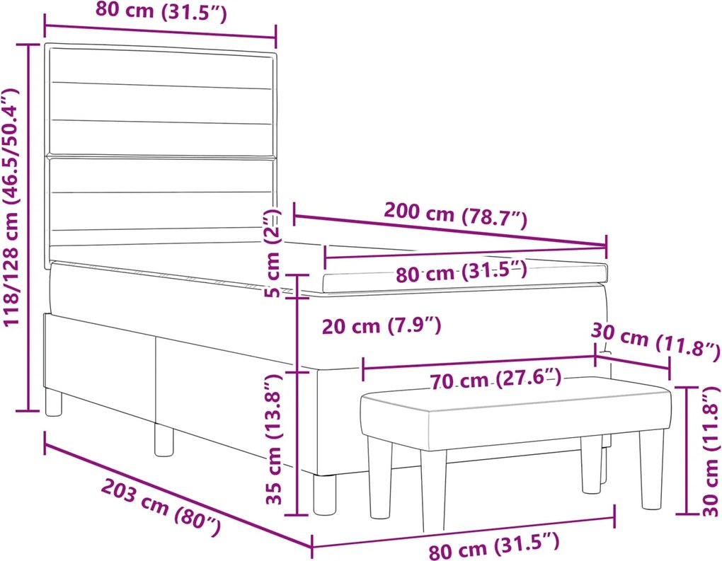 Postel s boxspringem s polštářem Černá 80 x 200 cm textil 3343948