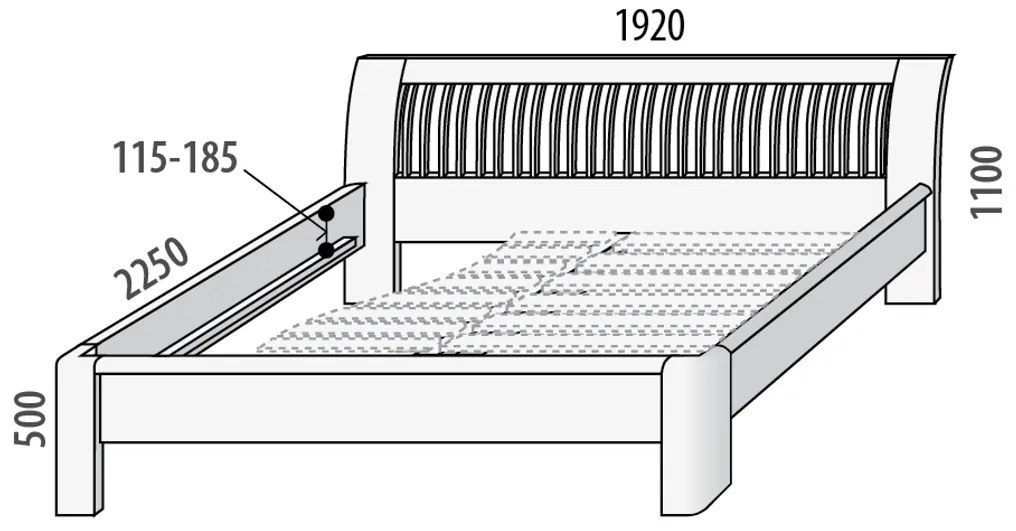 Postel Florencia, čelo oblé laťkové 180 Domestav F122 Materiál: Buk cink, Barevne provedení: Olej