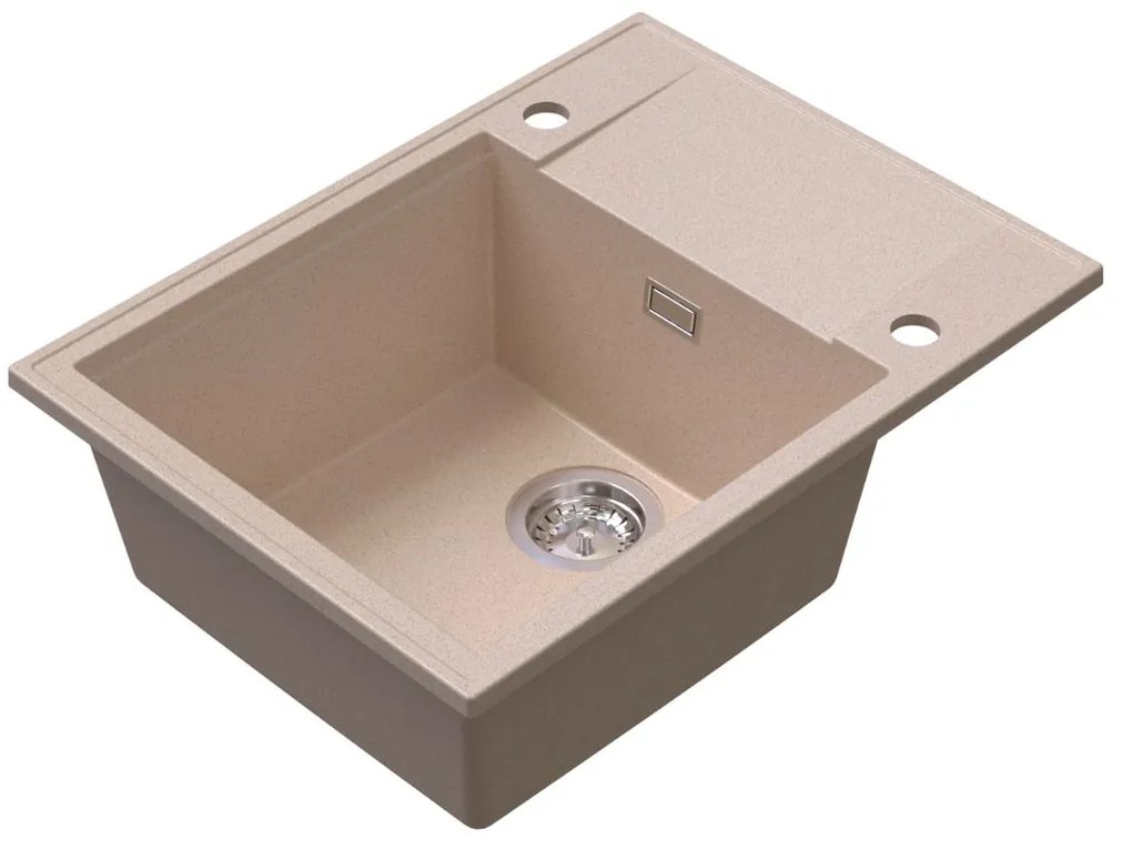 Sink Quality Sink55, kuchyňský granitový dřez 620x460x215 mm + chromový sifon, béžová, SKQ-SINK.P.1KKO.X