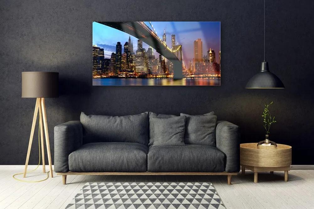 akrylový obraz Most Město Voda 120x60 cm