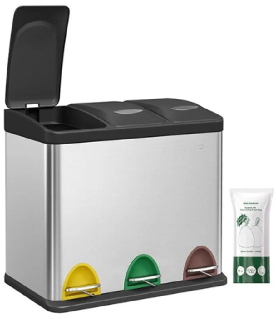 Koš na třídění odpadu SORT 24l (3x8l), stříbrná Jurhan