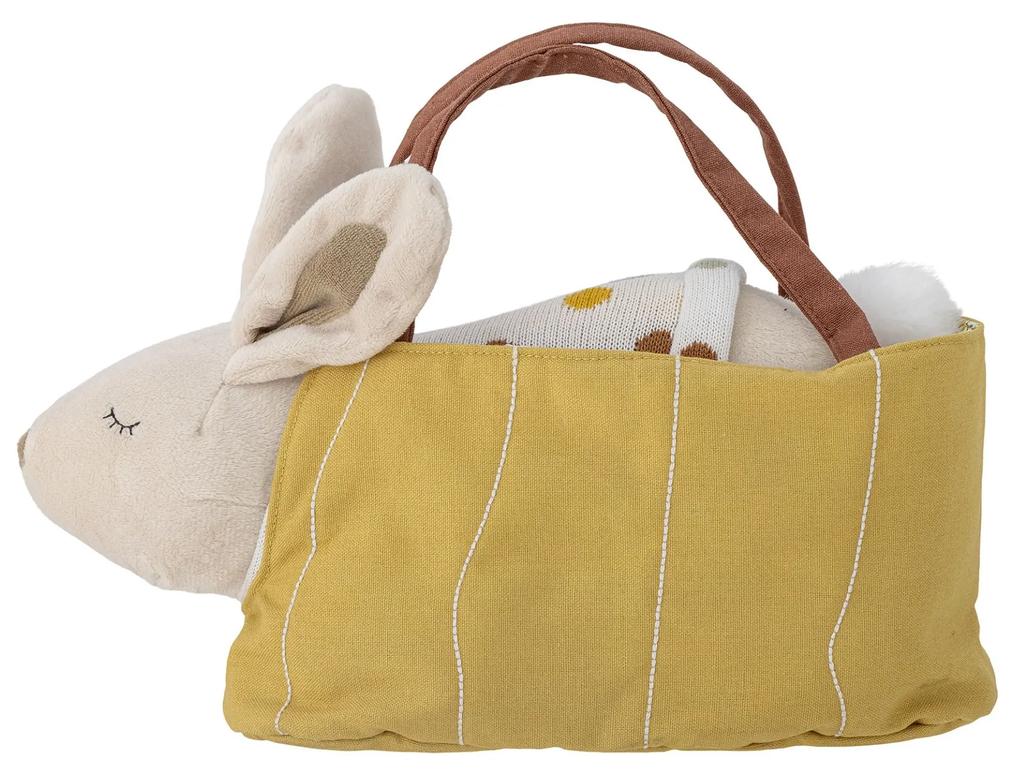 Bloomingville Plyšový králíček v tašce Villja, žlutá barva, textil