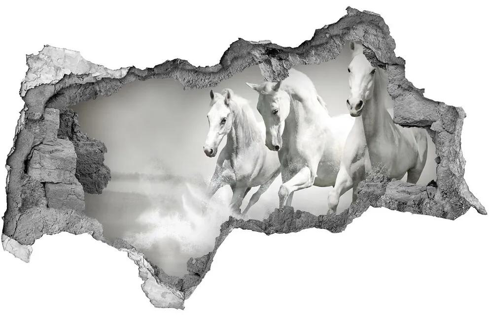 Wallmuralia Díra 3D fototapeta na stěnu Bílí koně 95x73 cm