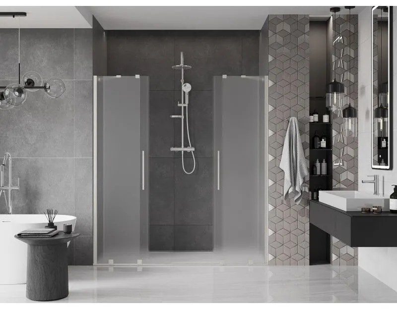 Mexen Velar Duo, posuvné sprchové dveře do otvoru 170 cm, 8mm sklo námraza, broušená ocel, 871-170-000-32-97