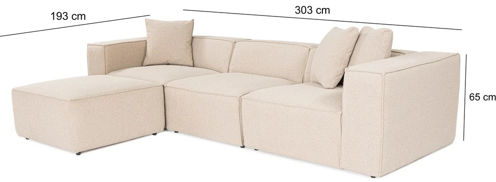 Hanah Home Čtyřmístná pohovka s pufem LORA broskvová 303 cm