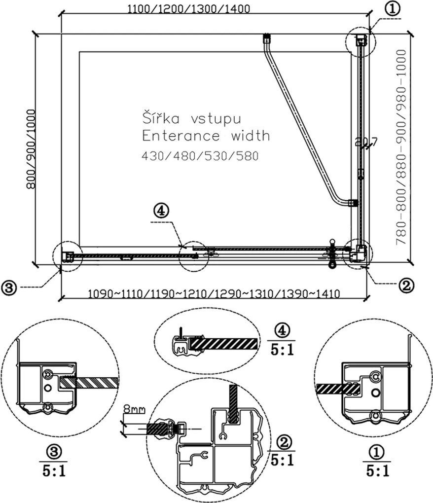 Gelco, ANTIQUE boční stěna 800mm, čiré sklo, bronz, GQ5680C
