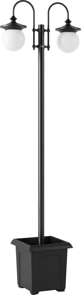 Outsunny Solární lucerna stojací lampa, výška nastavitelná 182 cm, venkovní zahradní lucerna se 2 hlavami, květináč, světelný senzor, vypínač, IP44