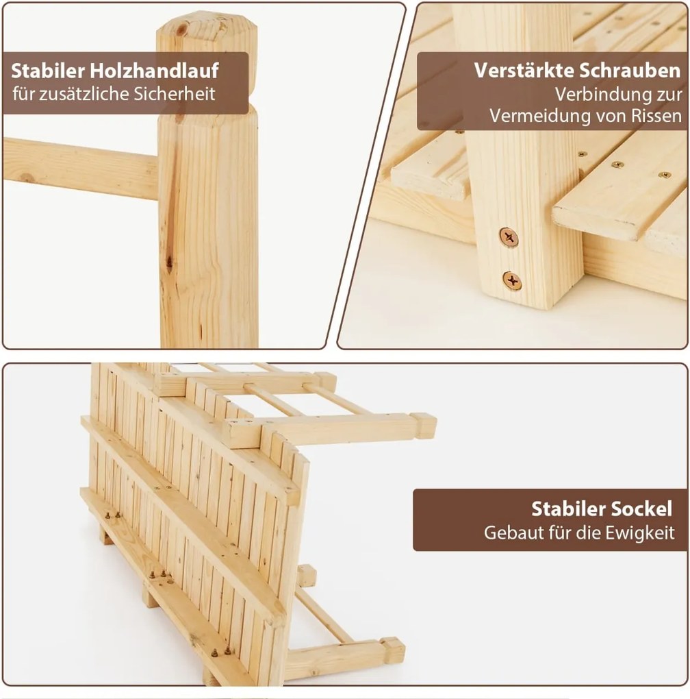 Costway Dřevěný most se zábradlím Zahradní most pojme až 100 kg Most z masivního