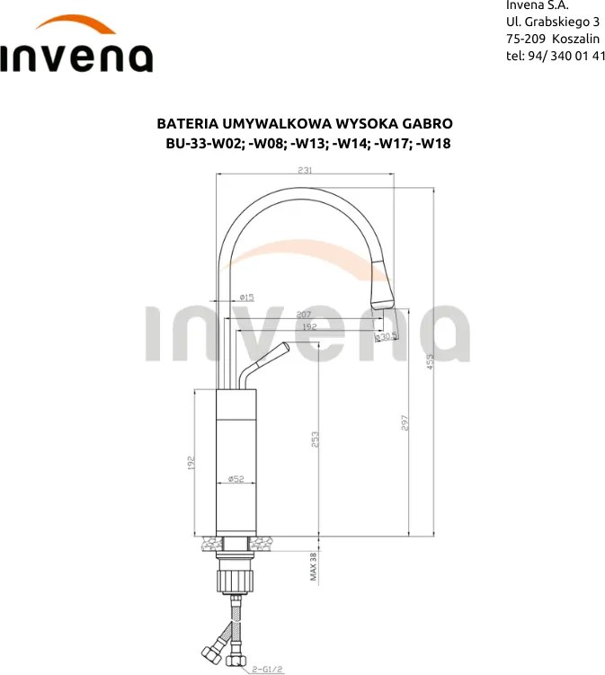 Invena Gabro, vysoká umyvadlová baterie, černá-měděná, INV-BU-33-W14-V