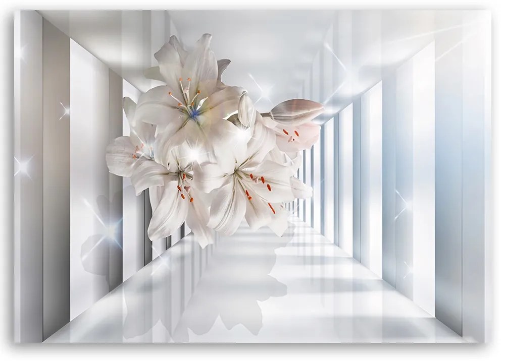 Obraz na plátně, Květiny na 3D chodbě - 60x40 cm