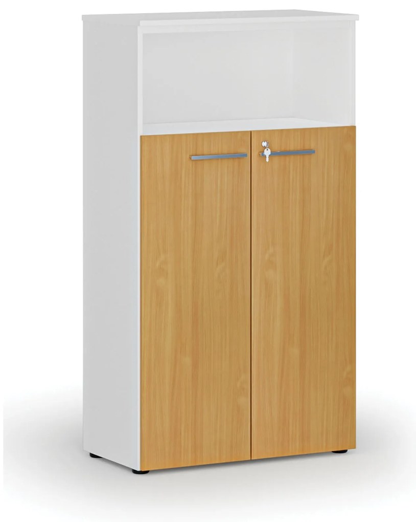Kombinovaná kancelářská skříň PRIMO WHITE, dveře na 3 patra, 800 x 420 x 1434 mm, bílá/buk