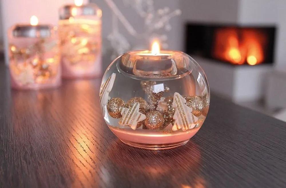 GILDE Vánoční skleněný svícen na čajovou svíčku Rosa, 8x9 cm