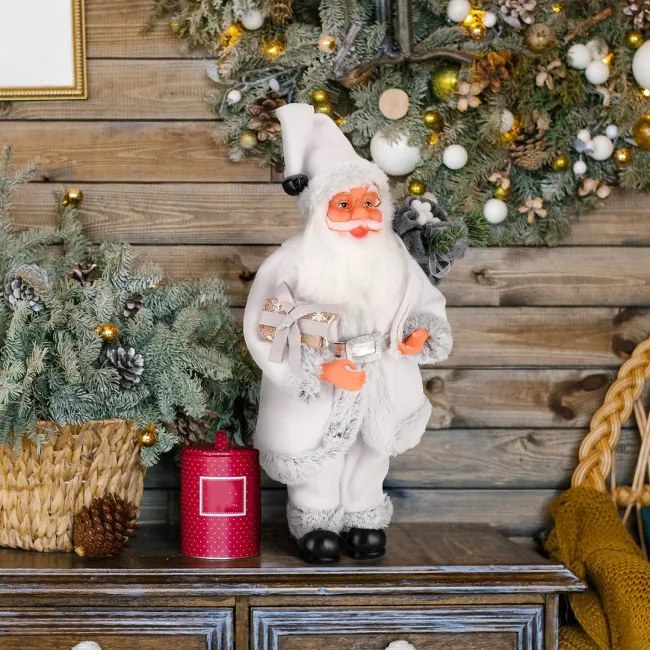 Vánoční dekorace Santa Claus bílá / šedá 40 cm