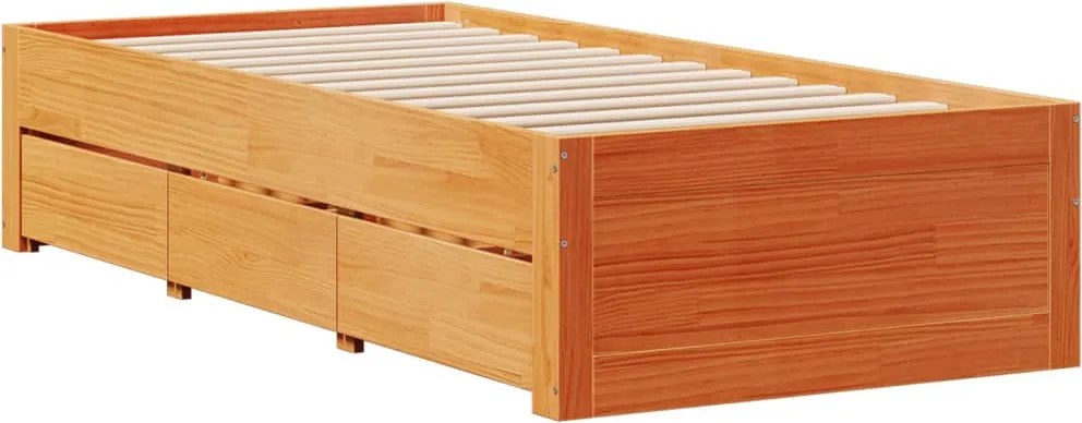 Válenda bez matrace se zásuvkami hnědá 90x200 cm masiv borovice 3308815