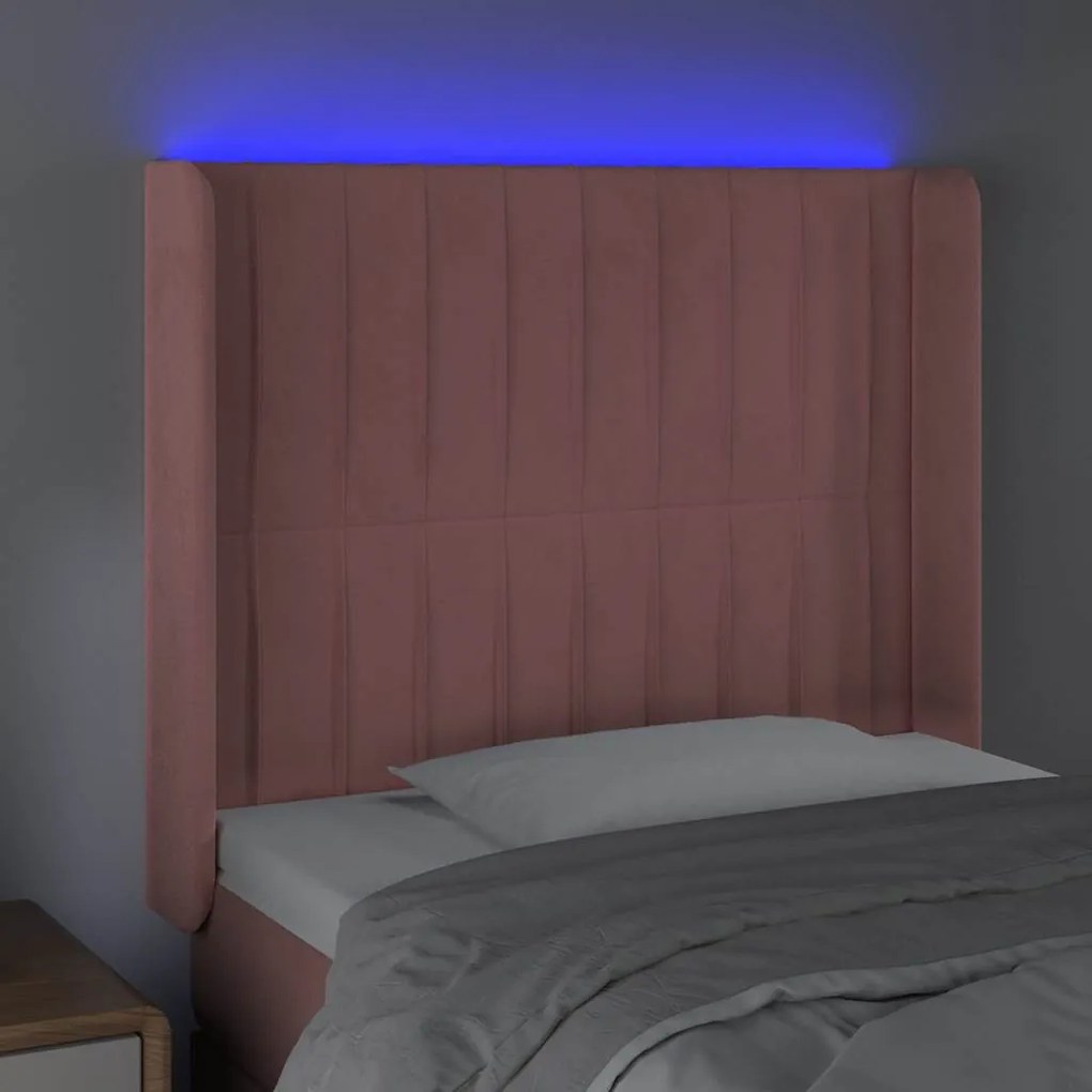 Čelo postele s LED růžové 83 x 16 x 118/128 cm samet 3124321