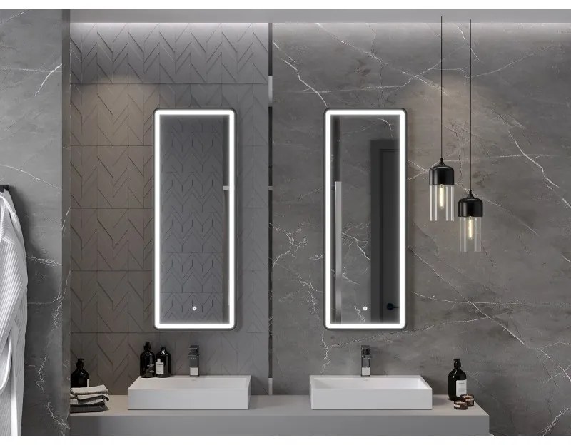 Mexen Coro podsvícené koupelnové zrcadlo 45 x 120 cm, LED 6000K, ventilátor, Černá rama - 9817-045-120-611-70