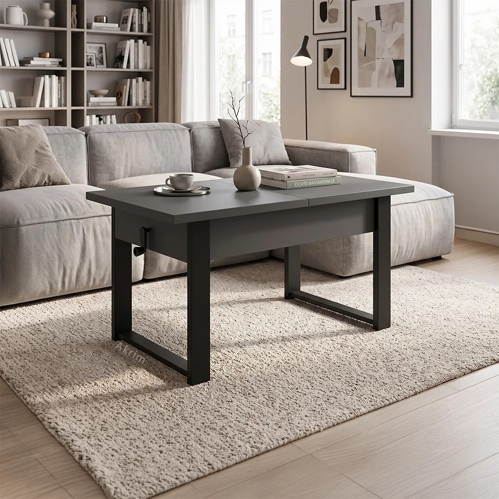 Rozkládací polohovací konferenční stolek HOGO 3v1 | 120-157x62,5-74,5x67 cm | síla horní desky 32 mm | tmavě šedá/černé nohy
