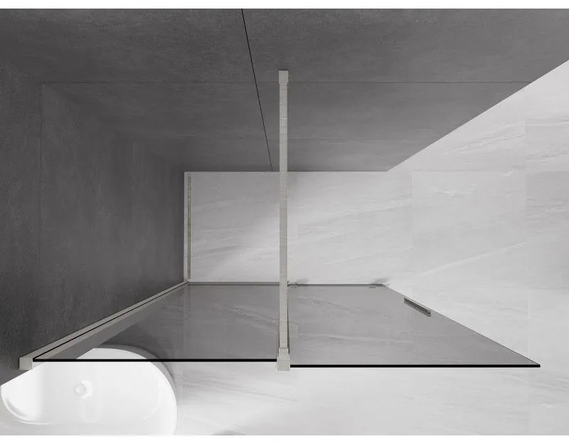 Mexen Velar, sprchová zástěna s posuvnými dveřmi Walk-in 140 x 200 cm, 8mm šedé sklo, broušená ocel, 871-140-000-43-97