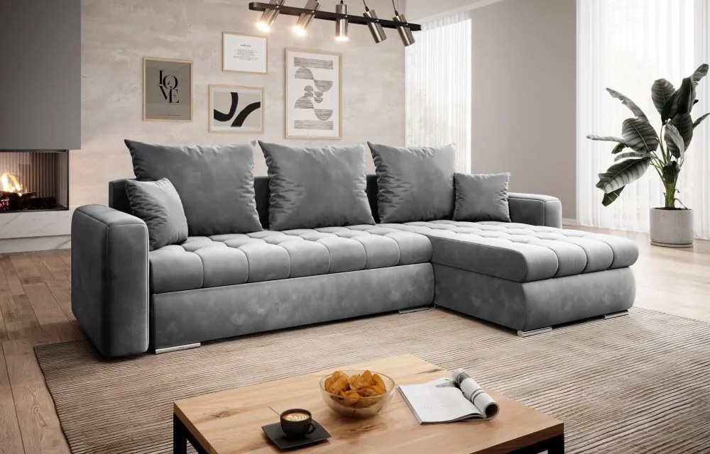 Rozkládací rohová sedačka CANVIA 238x151 univerzální světle šedá