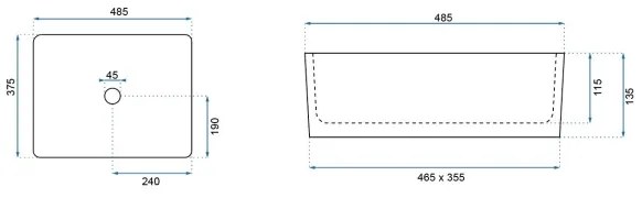 REA-U0669 - Umyvadlo na desku ANITA 37,5x48,5 cm keramika/lesklá bílá