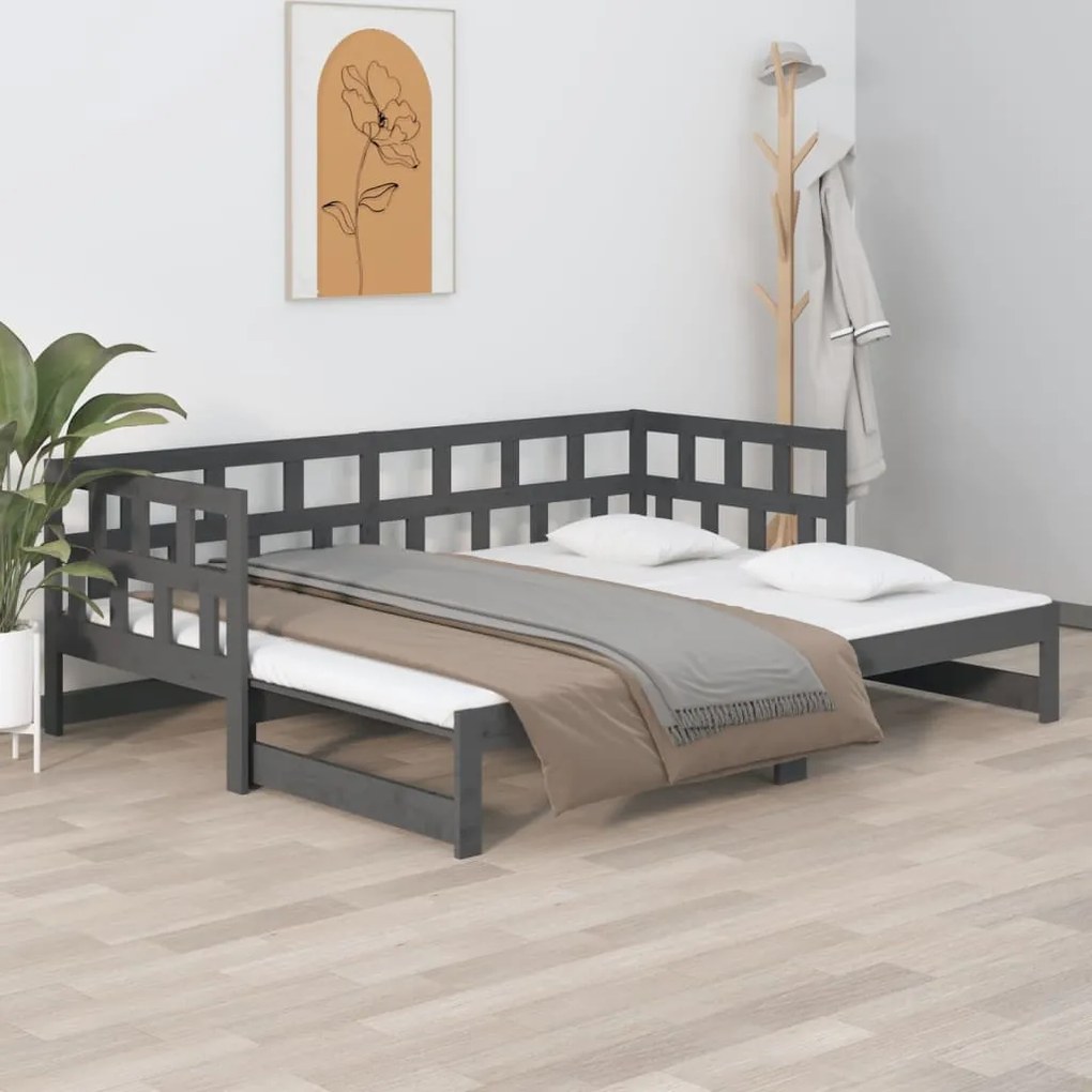 820229 vidaXL Výsuvná postel šedá masivní borovice 2x (80 x 200) cm