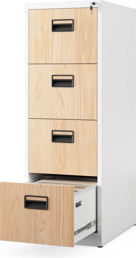 Kovová kartotéková skříň se 4 zásuvkami, bílá/dub sonoma, 460x1320x620 mm: SARA Eco Design