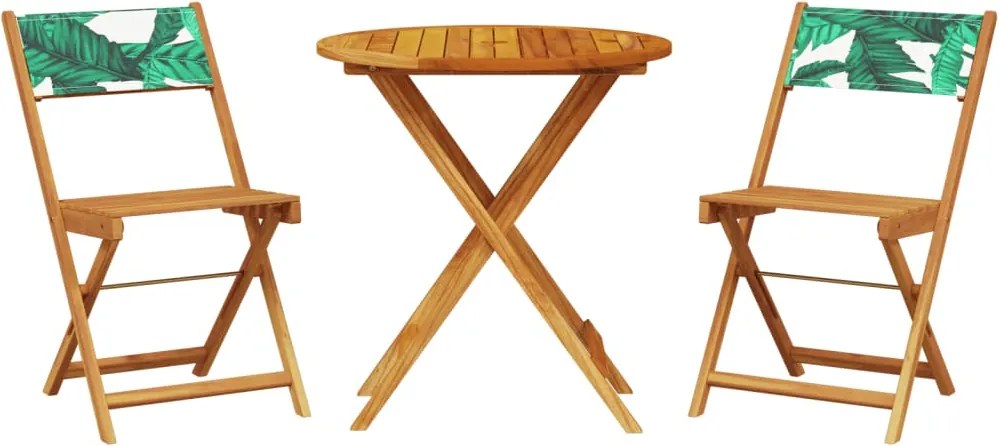 3dílný bistro set vzor listů textil a masivní dřevo 3281848