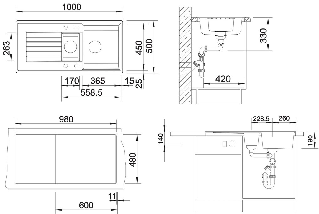 Blanco Zia 6 S, silgranitový dřez 1000x500x190 mm, 1,5-komorový, šedá vulkán, BLA-527390