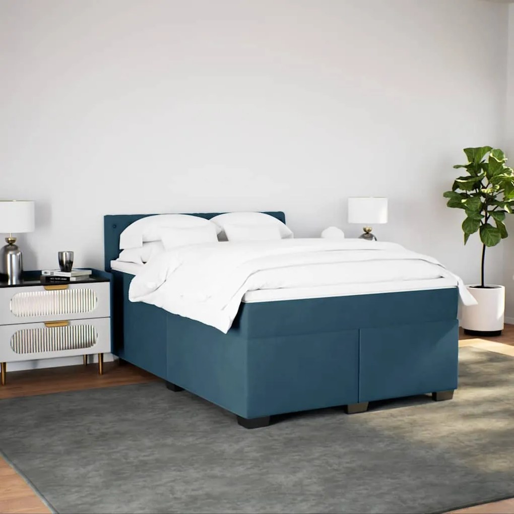 Box spring postel s matrací modrá 140 x 200 cm samet 3288640