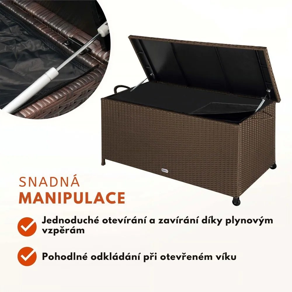 Polyratanový úložný box RICCO, 270L, 117x53x60cm, tmavě hnědá Casaria