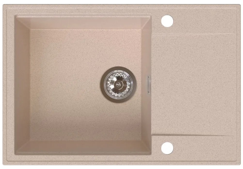 Sink Quality Sink55, kuchyňský granitový dřez 680x460x215 mm + chromový sifon, béžová, SKQ-SINK.P.1KDO.X