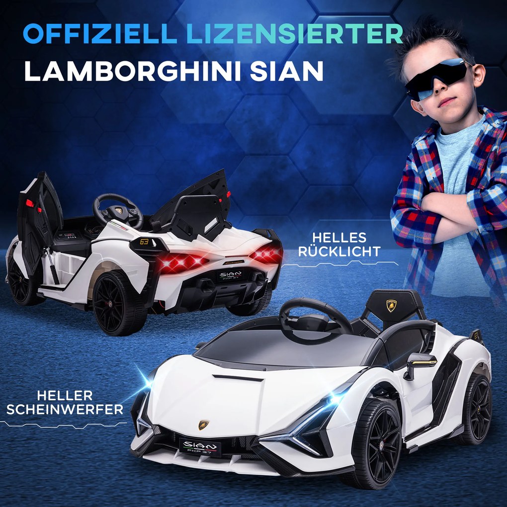 Dětské autíčko HOMCOM Lamborghini, s dálkovým ovládáním, 3 rychlosti, bezpečnostní pásy, hudební (MP3/USB) světlo, nosnost 25 kg, pro 37-60 měsíců, b…