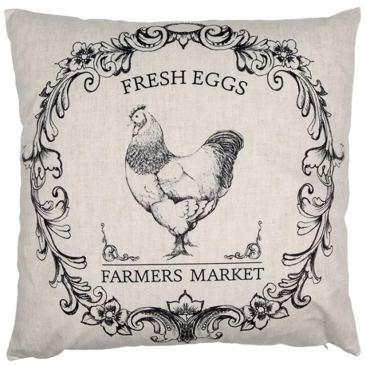 Béžový povlak na polštář se slepičkou a nápisem Farmers Market – 45x45 cm