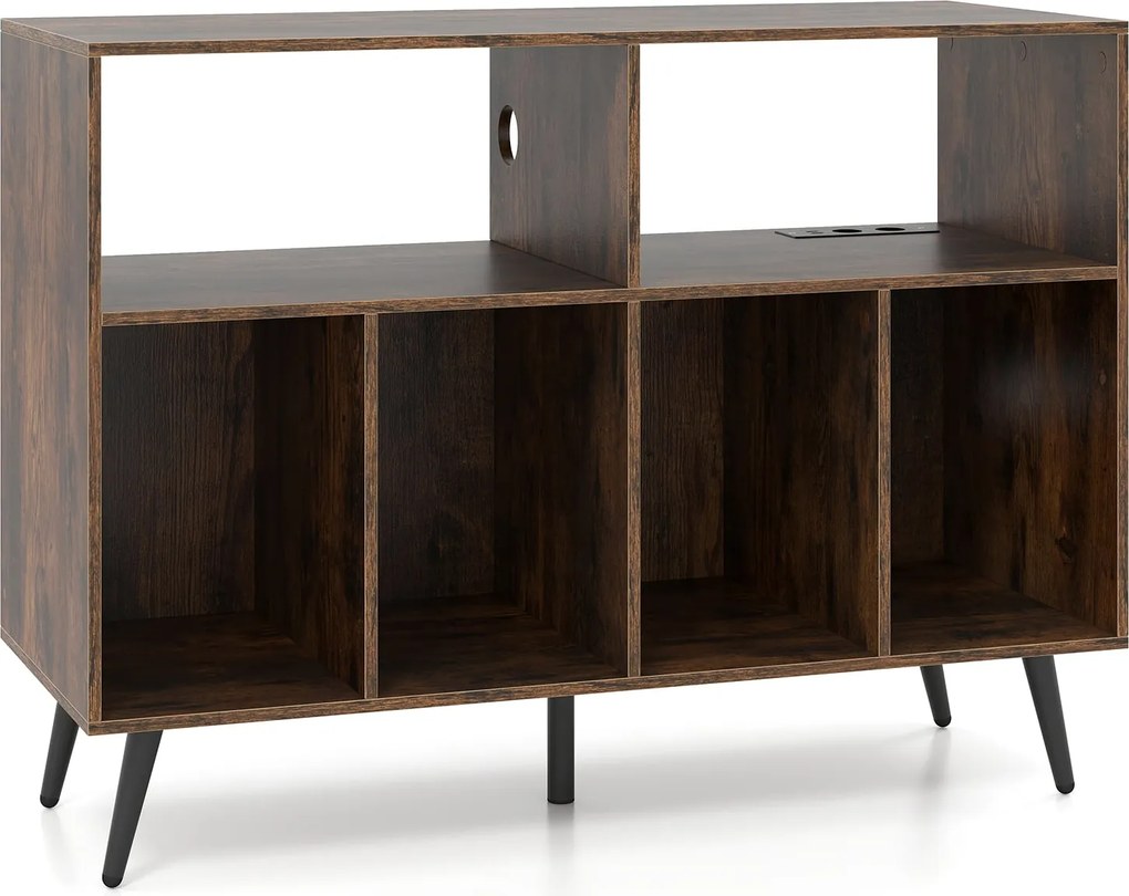 Costway 3 Řadový stojan na gramofon s nabíjecí stanicí a vinylovými úložnými
