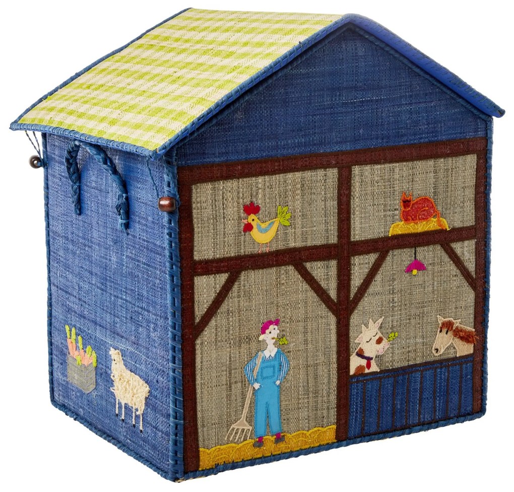 rice Dětský úložný box Farm Theme Vel L (tm. modrá), multi barva, proutí, papír