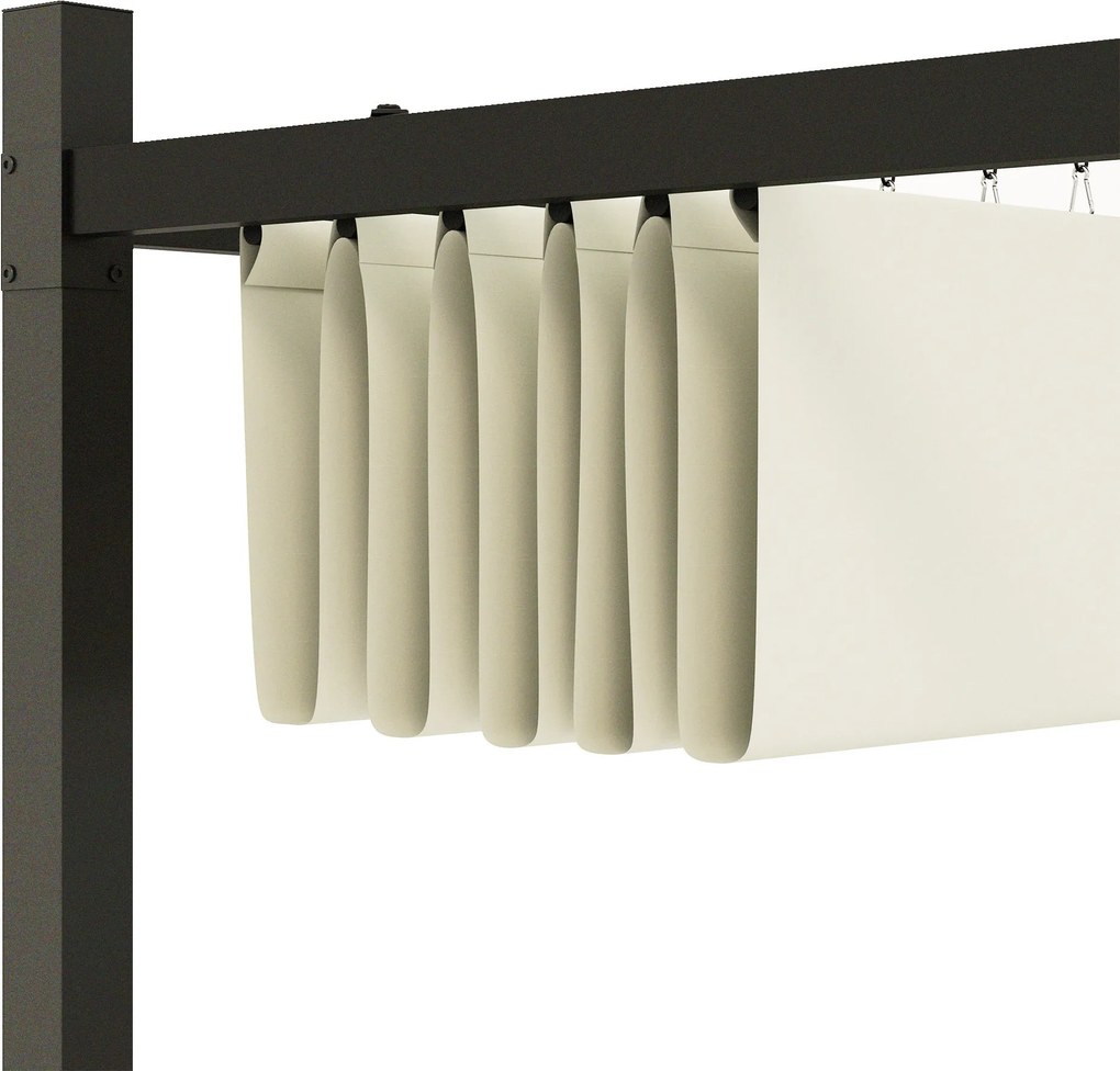 Retrakční posuvná pergola Outsunny 3 x 3 m - Venkovní zahradní pergola s magnetickou fixací, zahradní střecha, vysoká hustota 180 g/m² polyester, slun