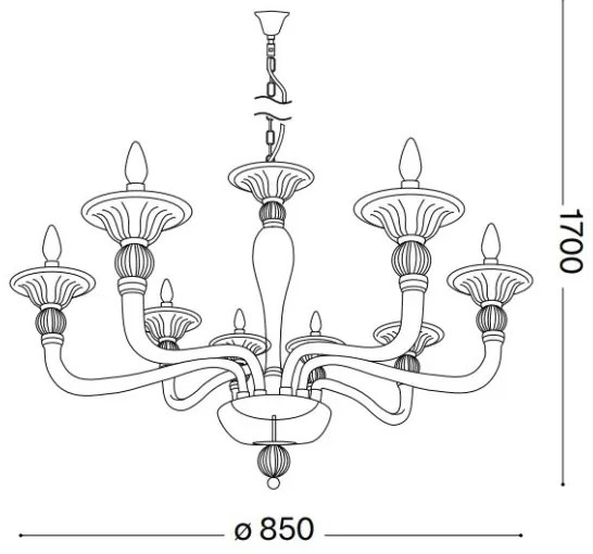 Ideal Lux - Lustr na řetězu DANIELI 8xE14/40W/230V pr. 85 cm mosaz