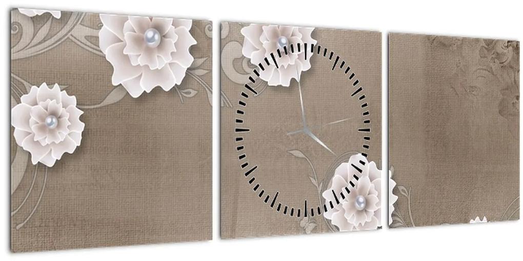 Obraz - Drapérie s květy (s hodinami) (90x30 cm)