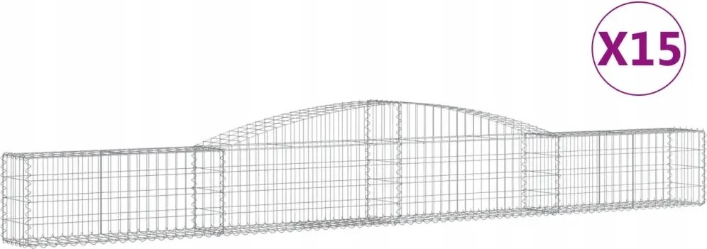 vidaXL Gabionové koše, 15 ks, 400x30x40/60 cm, galvanizované železo