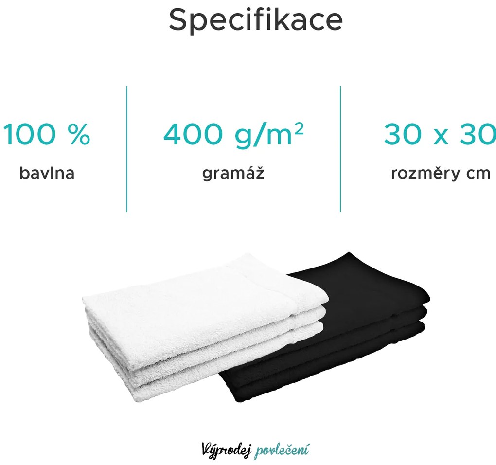 Ručník Classic malý 30x30 cm bílý, 100% bavlna